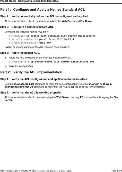 7 2 1 7 packet tracer configuring named standard ipv4 acls instructions