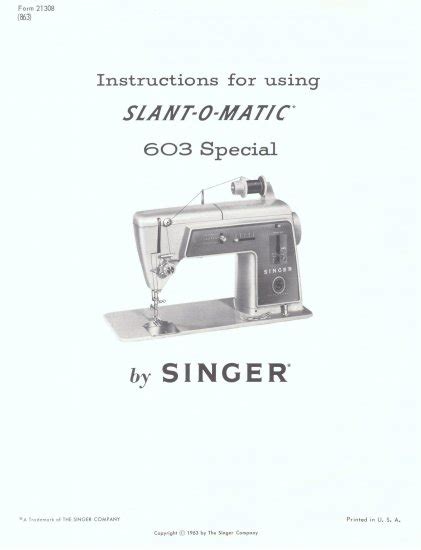 Singer Model 603 Slant O Matic Manual In Pdf Format