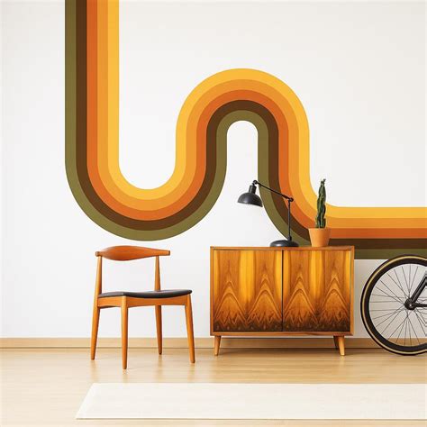 Retro Curvy Wave Peel And Stick Removable Wall Decal 70s Mid Century