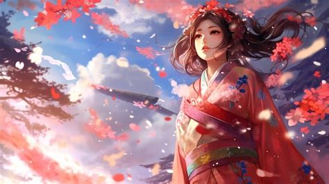 Premium Ai Image A Girl In Kimono Anime Illustration