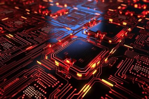Premium Photo Red Glowing Semiconductor Chip Circuits Generative Ai