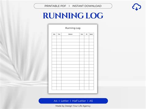 Running Log Printable Pdf Running Tracker Marathon Training Progress Cardio Workout