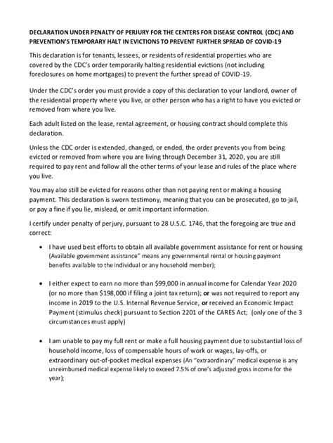 Declaration Formform Declaration Under Penalty Of Perjury For The