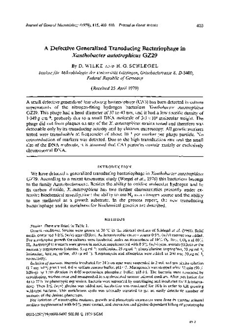 Pdf A Defective Generalized Transducing Bacteriophage In Xanthobacter Autotrophicus Gz29