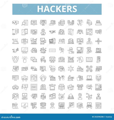 Hackers Icons Line Symbols Web Signs Vector Set Isolated