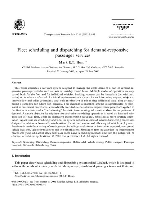 Pdf Fleet Scheduling And Dispatching For Demand Responsive Passenger