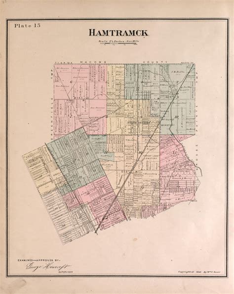 Old Map Of Michigan Wayne County 1893 Hamtramck Township Relic