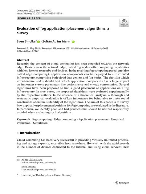 evaluation of fog application placement algorithms a survey 2022