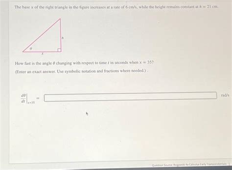 Solved The Base X Of The Right Triangle In The Figure Chegg Com