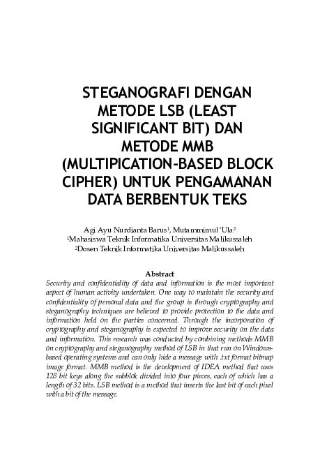 Pdf Steganografi Dengan Metode Lsb Least Significant Bit Dan Metode Mmb Multipication Based