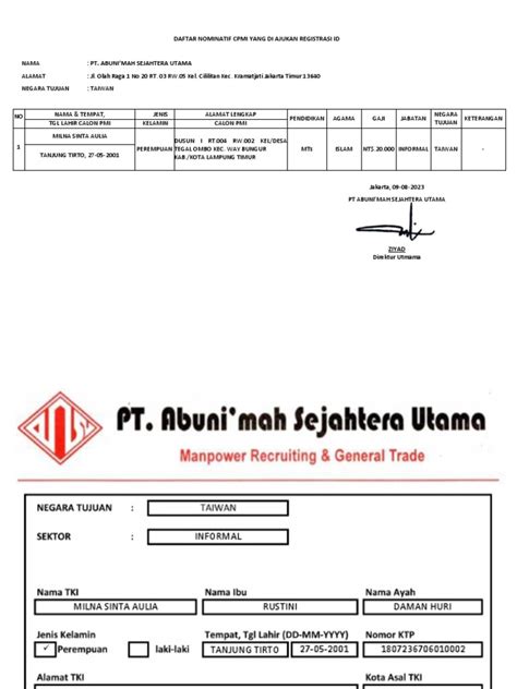 Daftar Nominatif Cpmi Yang Di Ajukan Registrasi Id Milna Yeni Pdf