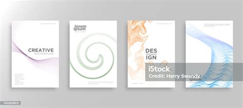 4개의 최소 커버 디자인 세트 다채로운 물결 모양의 그라데이션웹을위한 현대적인 배경 템플릿 디자인 시원한 그라데이션 미래의 기하학적 패턴 Eps10 벡터 0명에 대한 스톡