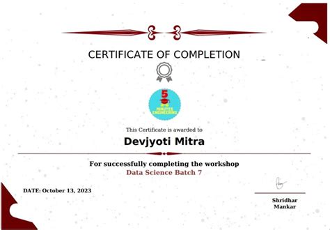 Finished Data Science Workshop At Fiveminutesegineering Devjyoti