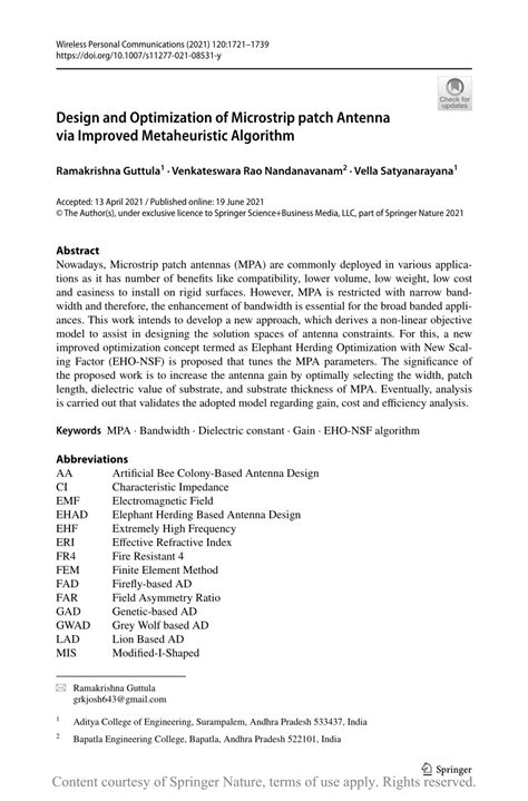 Design And Optimization Of Microstrip Patch Antenna Via Improved