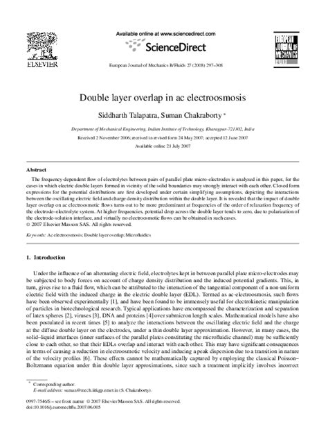 Pdf Double Layer Overlap In Ac Electroosmosis