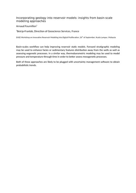 Pdf Incorporating Geology Into Reservoir Models Insights From Basin Scale Modeling Approaches