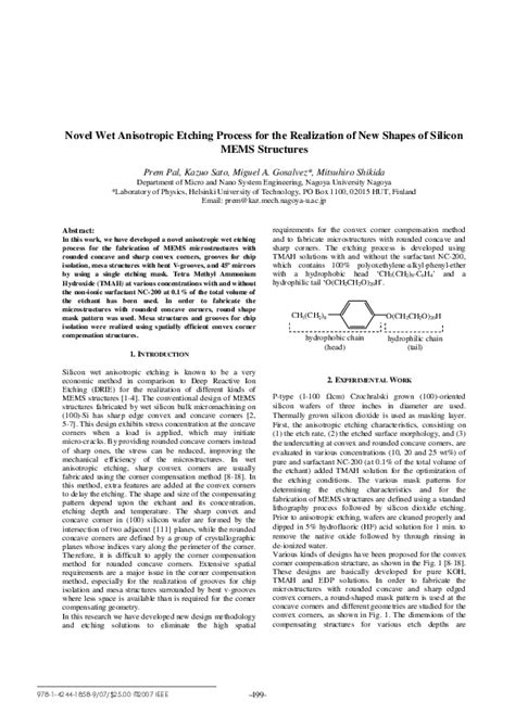 Pdf Novel Wet Anisotropic Etching Process For The Realization Of New Shapes Of Silicon Mems