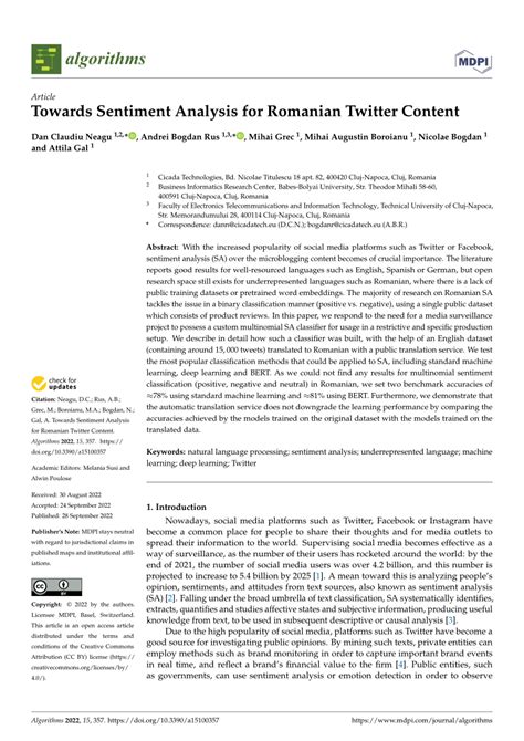 Pdf Towards Sentiment Analysis For Romanian Twitter Content