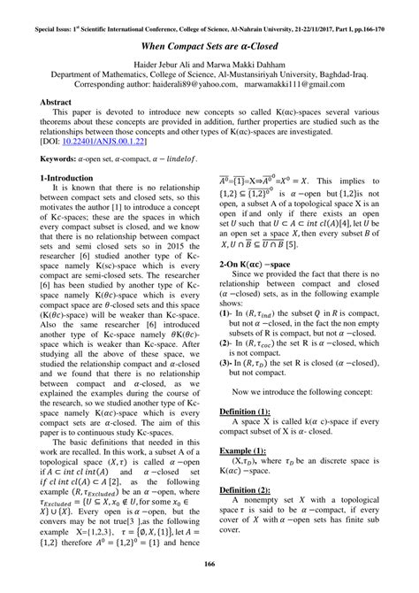 Pdf When Compact Sets Are α Closed