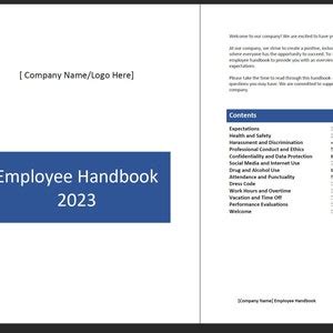 Employee Handbook Template Word Downloadable Editable Printable Etsy