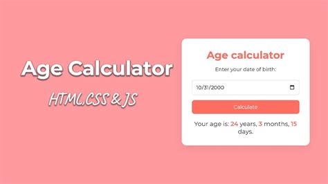 Age Calculator App Using Htmlcss And Js Youtube