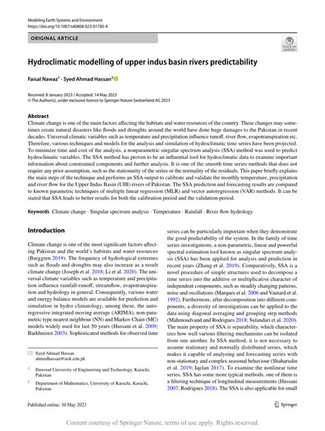 Hydroclimatic Modelling Of Upper Indus Basin Rivers Predictability Request Pdf