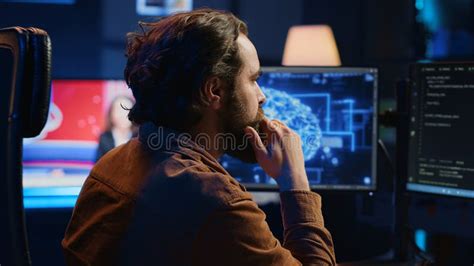 Computer Scientist Writes Code On Pc To Visualize Ai Neural Networks