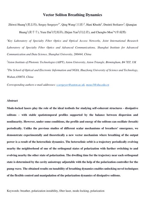 Pdf Vector Soliton Breathing Dynamics