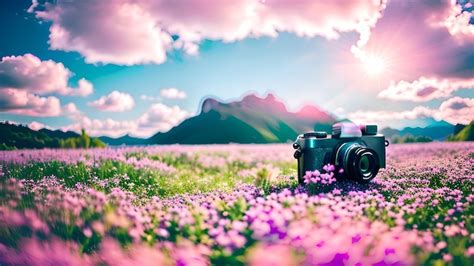 Premium Ai Image Pink Cute Field And A Camera Illustration