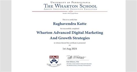 Raghavendra Katte Successfully Completed Adm Wharton Intl Program