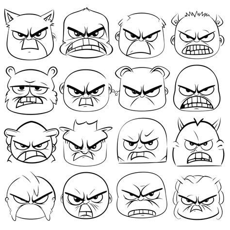 만화 캐릭터 개요 스케치의 많은 화난 얼굴의 그림 벡터 화난 표정 그리기 화난 표정 개요 화난 표정 스케치 Png 일러스트 및 벡터 에 대한 무료 다운로드 Pngtree