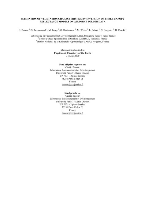 Pdf Reliability Of The Estimation Of Vegetation Characteristics By Inversion Of Three Canopy