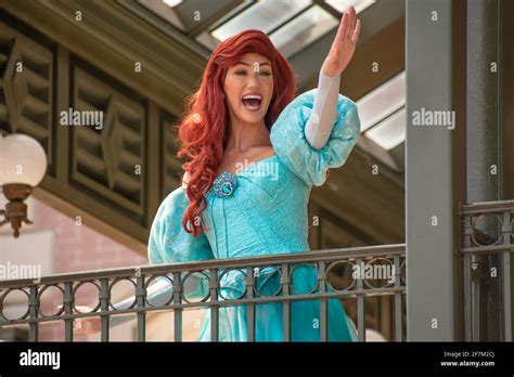Orlando Florida August Ariel Waving From The Balcony At Walt Disney World Railroad