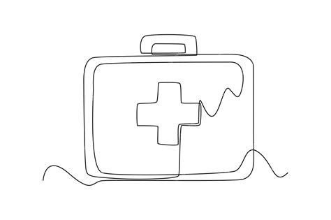 연속 한 선 그리기 항상 집에 응급 처치 키트가 있습니다 가정에서의 건강 관리 단일 선 그리기 디자인 벡터 그래픽 그림
