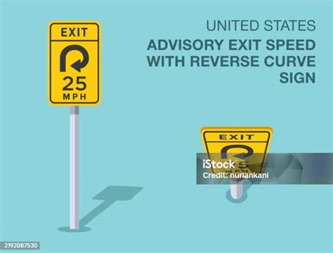 교통 규제 규칙 고립 된 미국 역곡선으로 권고 출구 속도도로 표지판 전면 및 상단 보기 벡터 일러스트 레이 션 거리에 대한 스톡 벡터 아트 및 기타 이미지 Istock