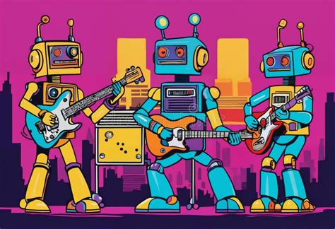 A Musical Group Of Analog Robots In Retro Style Stock Illustration Illustration Of Instrument