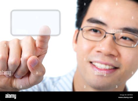 Asian Business Man Pressing A Touchscreen Button Stock Photo Alamy