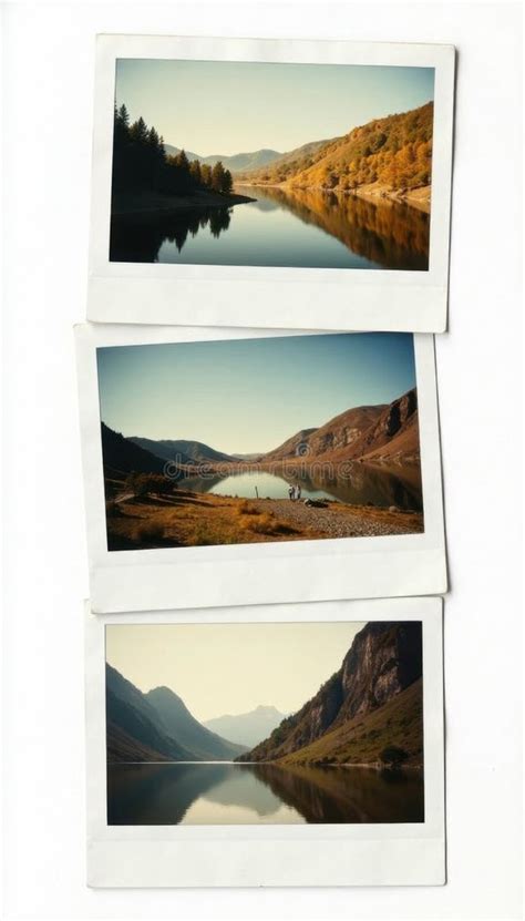 Three Vintage Instant Photos Isolated On White Background Stack Object Frames Stock