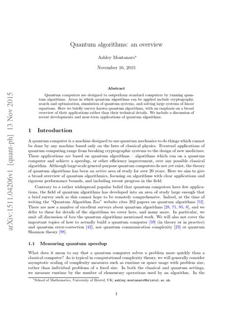 Quantum Algorithms An Overview Pdf
