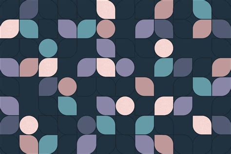 Abstract Mosaic Tileable Decorative Background Purple Turquoise And Black Leaves And Circles