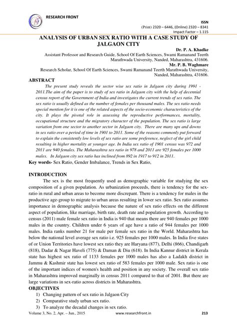 PDF ANALYSIS OF URBAN SEX RATIO WITH A CASE STUDY OF JALGAON CITY