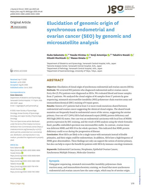 Pdf Elucidation Of Genomic Origin Of Synchronous Endometrial And Ovarian Cancer Seo By