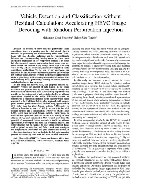 7 Ieee Itss Vehicle Detection And Classification Without Residual Calculation Accelerating Hevc
