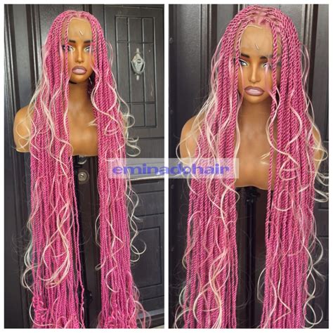 Pink Rope Twist Boho Full Lace Wig 1 Ready Ship Braided Wigs Store