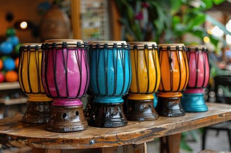 Colorful Bongo Drums On A Table Premium Ai Generated Image