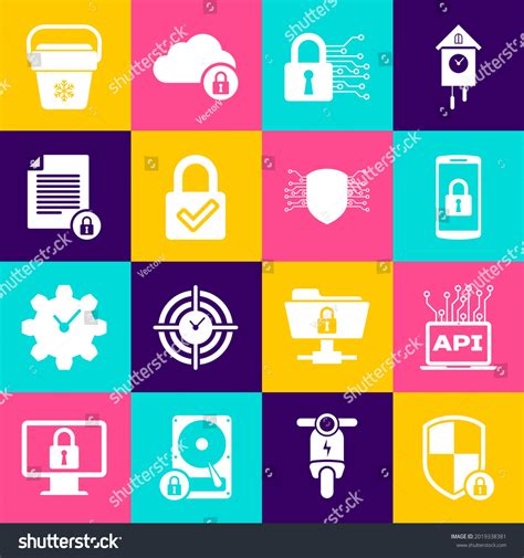 Set Shield Security Lock Computer Api Stock Vector Royalty Free