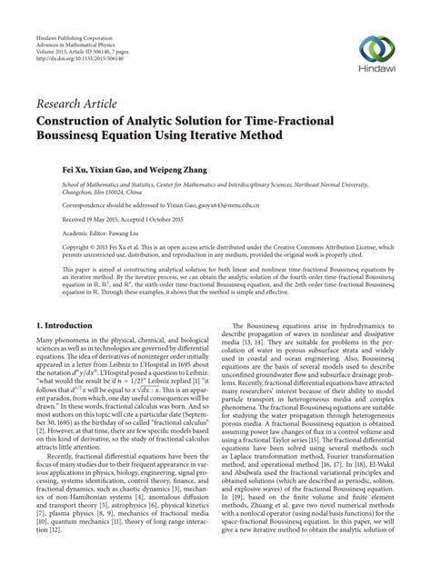 Pdf Construction Of Analytic Solution For Time Fractional Boussinesq Equation Using Iterative