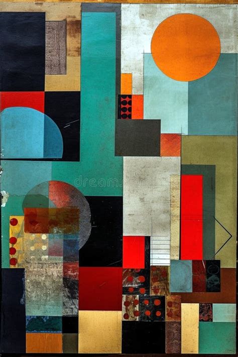 Collage Poster Geometric Shapes Vintage Abstraction Stock