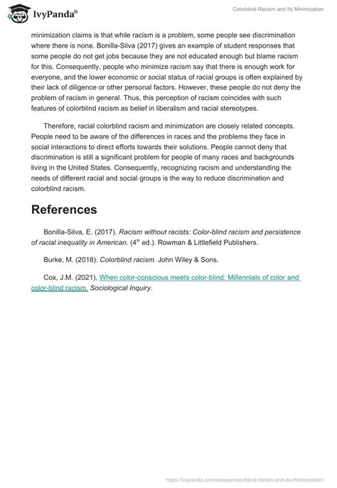 Colorblind Racism And Its Minimization 571 Words Essay Example