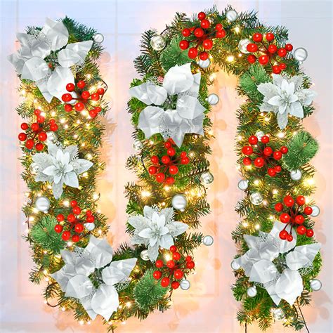 Pre Lit Artificial Christmas Garland Green Rattan With